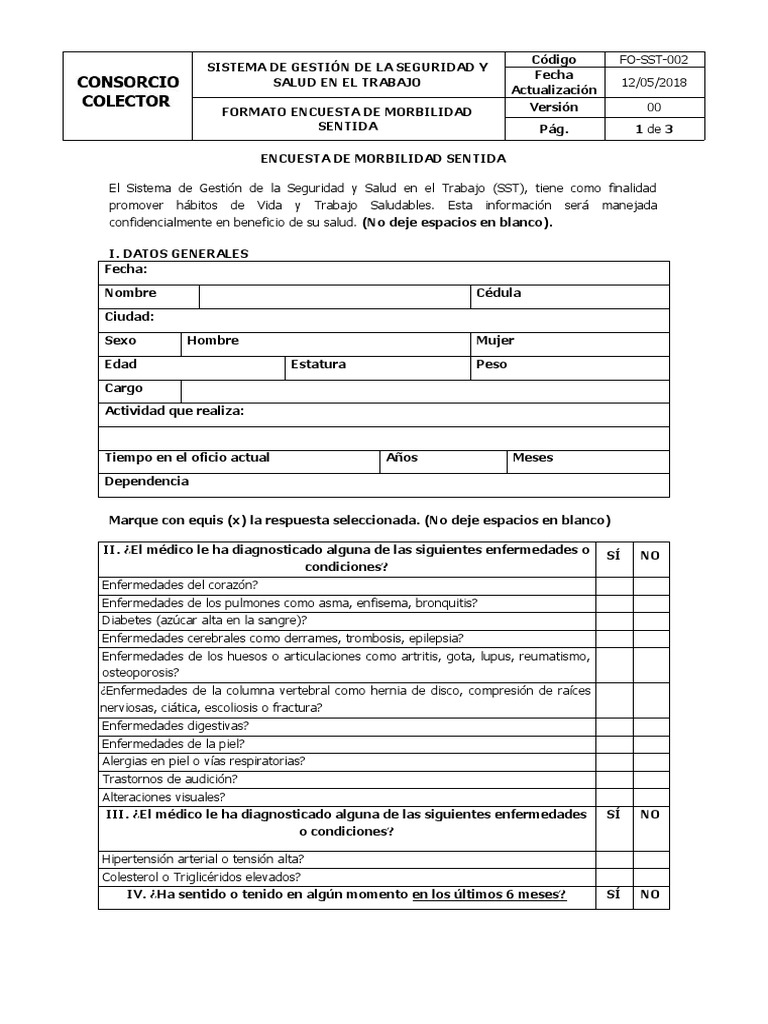 FO-SST-002 Encuesta Morbilidad Sentida | PDF