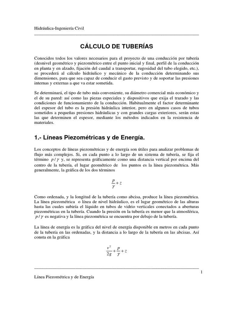 Línea Piezométrica y de Energía | PDF | Tubería (transporte de fluidos ...