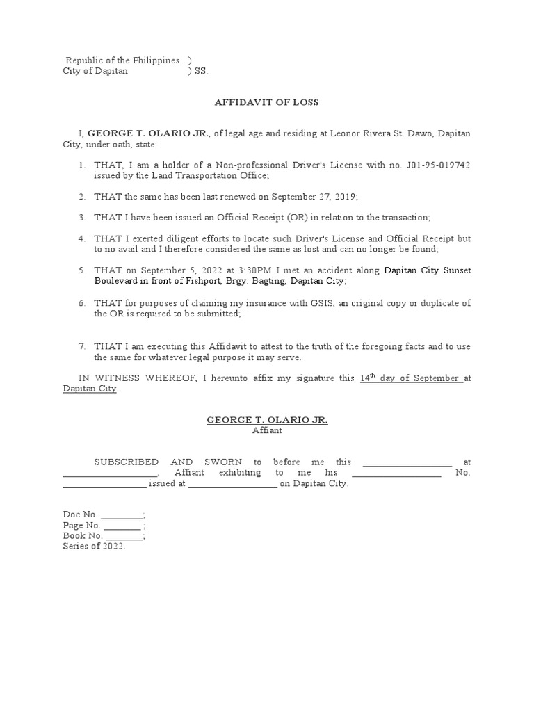 Affidavit of LOSS LTO Or | PDF