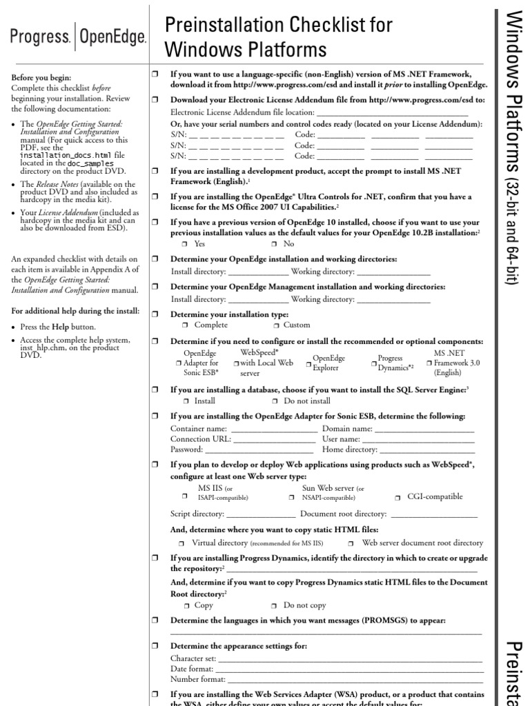 Preinstallation Checklist For Windows Platforms: Installation and Configuration | PDF | Web ...