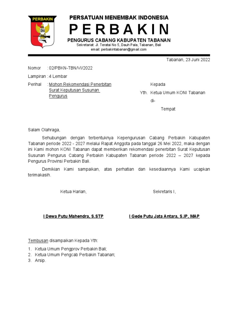 Perbakin 2 Permohonan Penerbitan SK | PDF