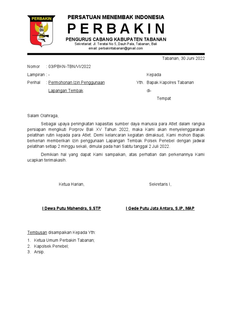 Perbakin 3 Permohonan Penggunaan Lapangan Tembak | PDF