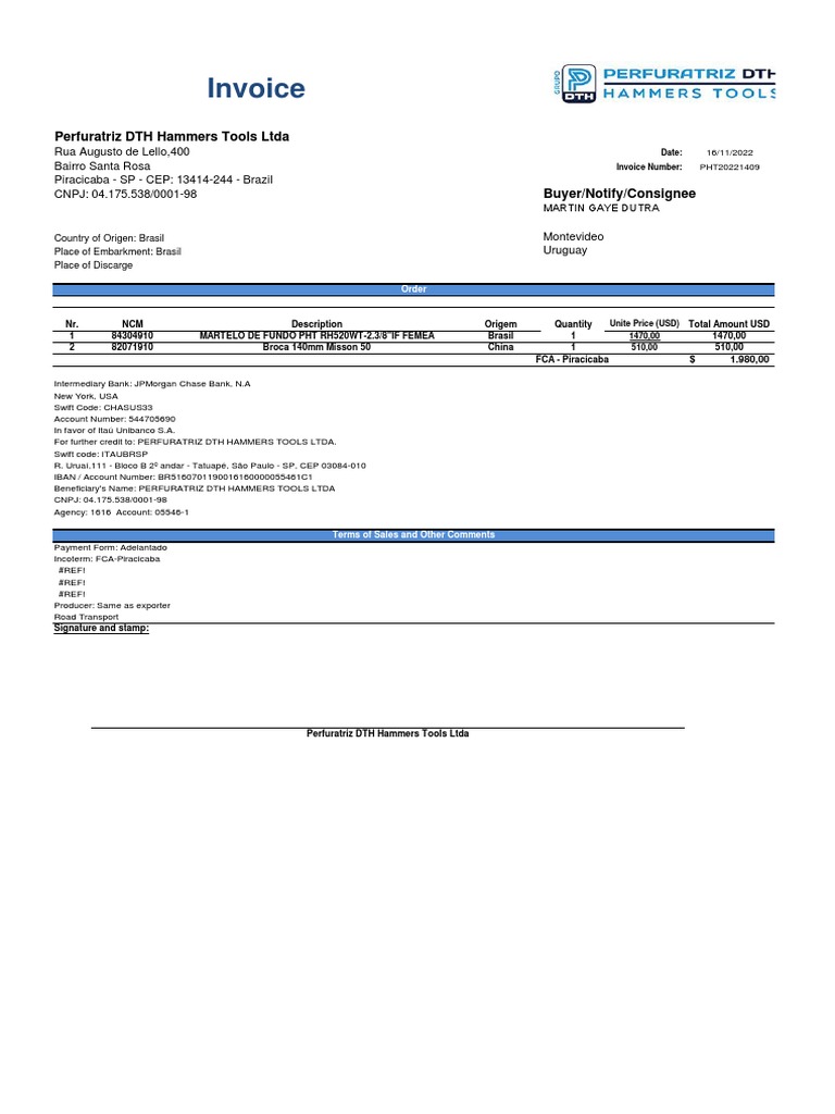 Martin Gaye Dutra Invoice - Pht20221409 | PDF