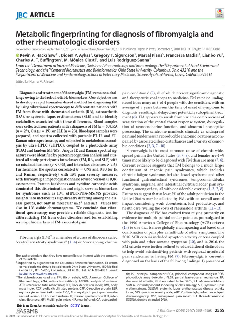 Metabolic Fingerprinting For Diagnosis of Fibromyalgia and | PDF ...