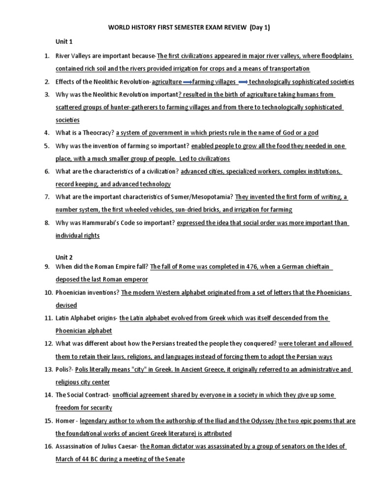 World+History+First+Semester+Review+2022+ +Answers+Day+1 | PDF ...