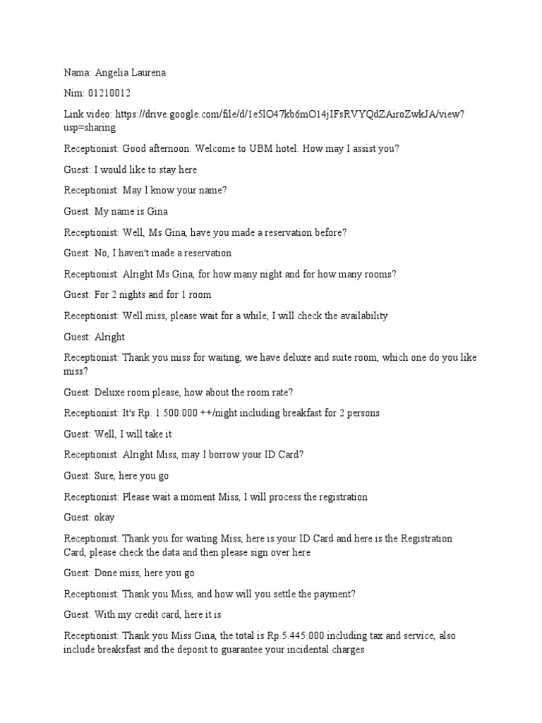 Conversation Walk in Check in | PDF