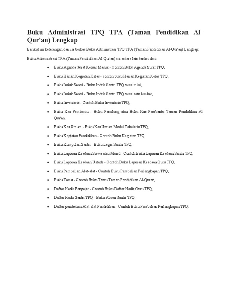 Buku Administrasi TPQ TPA | PDF