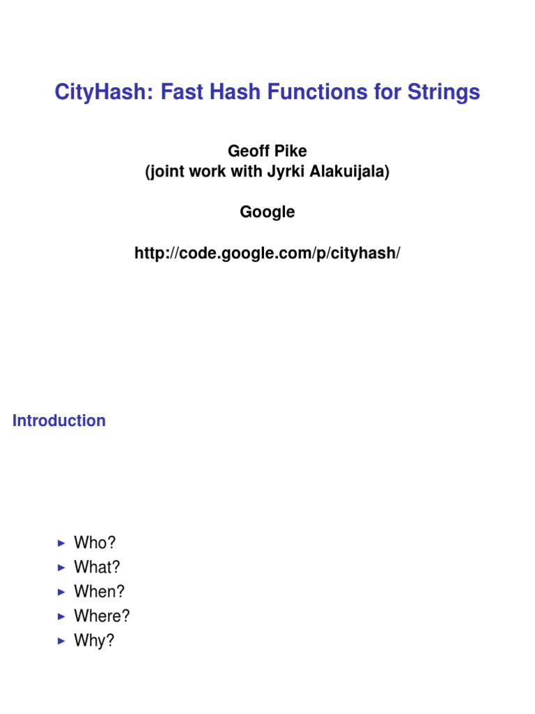 CityHash - Fast Hash Functions For Strings | PDF | 64 Bit Computing | Computing