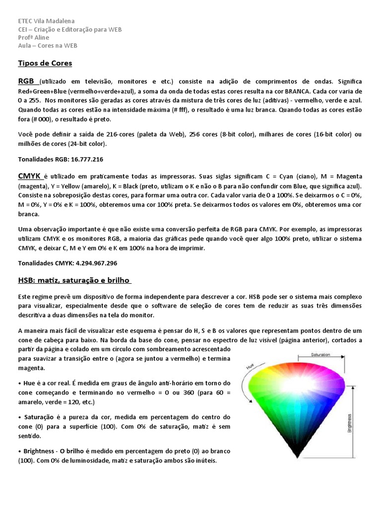 Cores Na WEB | PDF | Cor | Modelo de cores RGB