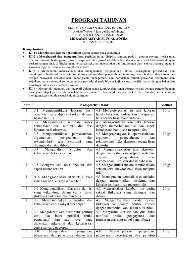 03 Prota Bahasa Indonesia Kelas 10 | PDF | Seni & Disiplin Bahasa | Kajian Bahasa Asing