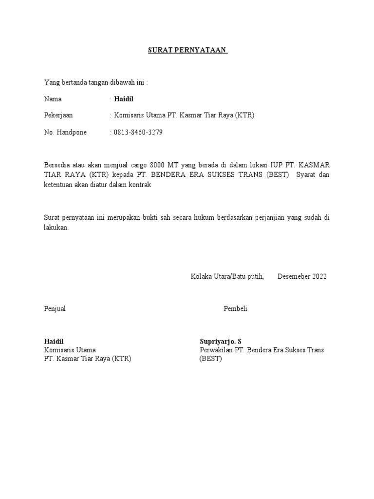 Surat Pernyataan. | PDF