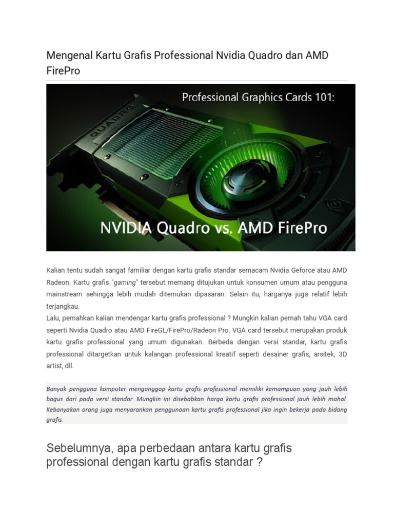 Mengenal Kartu Grafis Professional Nvidia Quadro Dan AMD FirePro | PDF