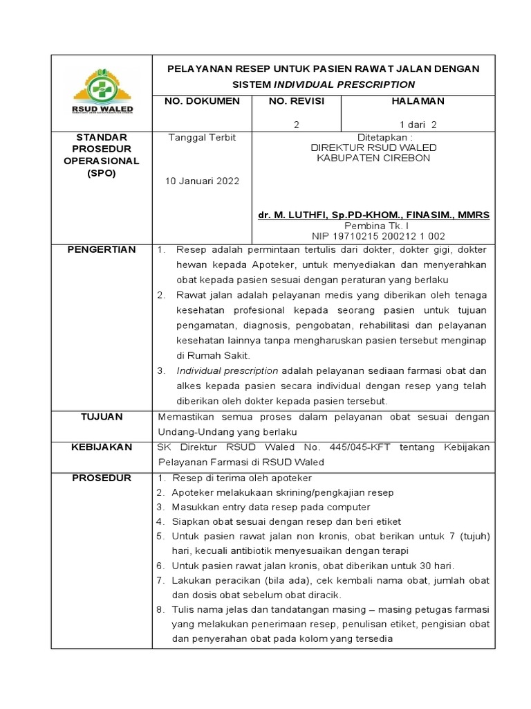 Sop Pelayanan Resep Pdf