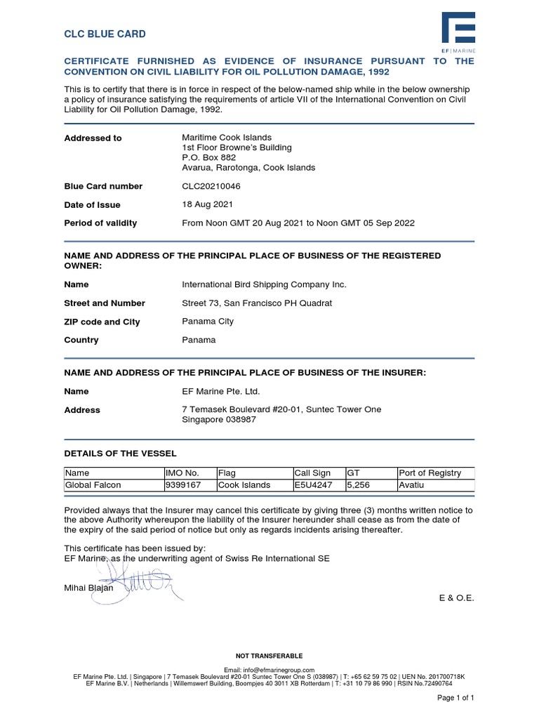 CLC Global Falcon | PDF | Shipping | Water Transport