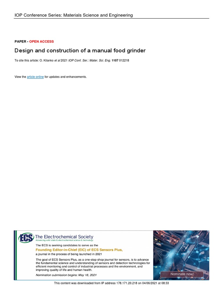 Manual Food Grinder Design and Construction | PDF | Grinding (Abrasive ...