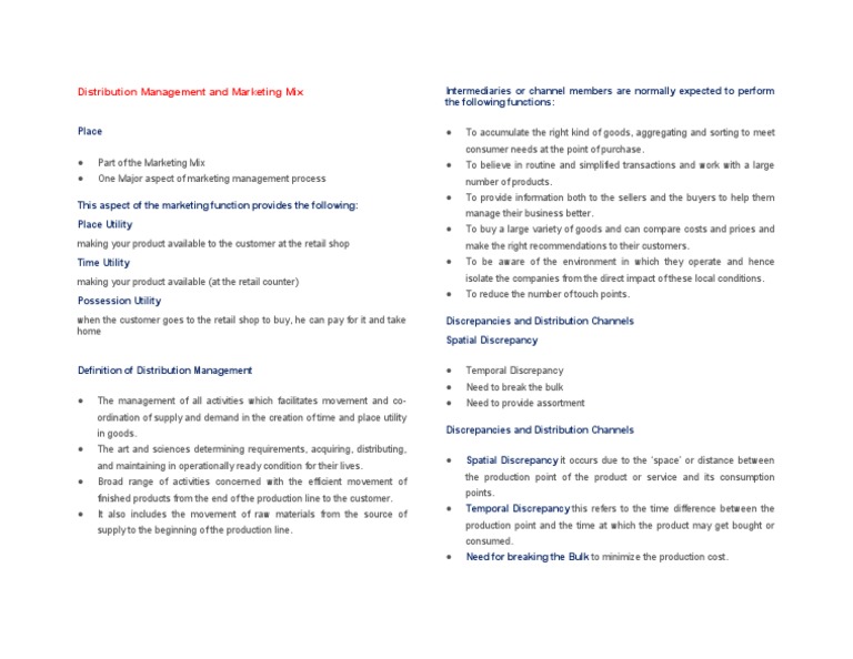Distribution Management and Marketing Mix | PDF | Marketing | Retail