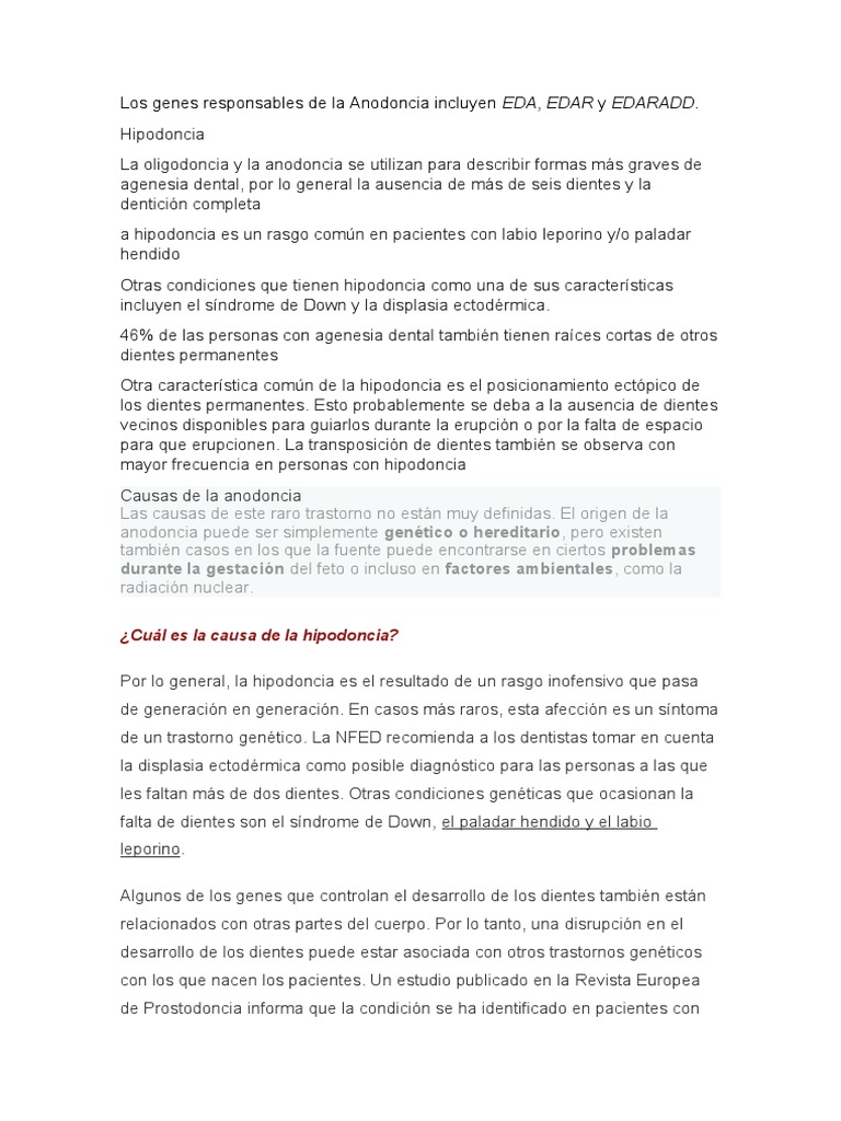 Causas y características de anodoncia y hipodoncia | PDF | Diente | Cáncer