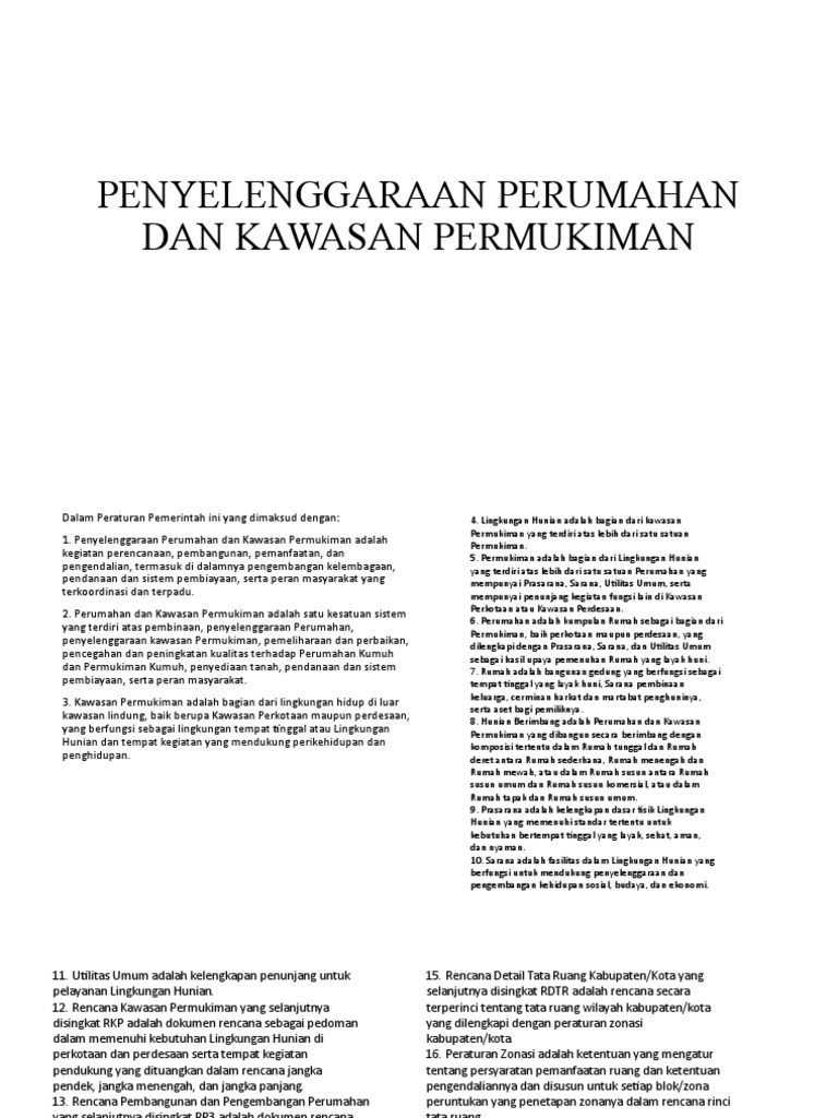 Penyelenggaraan Perumahan Dan Kawasan Permukiman | PDF