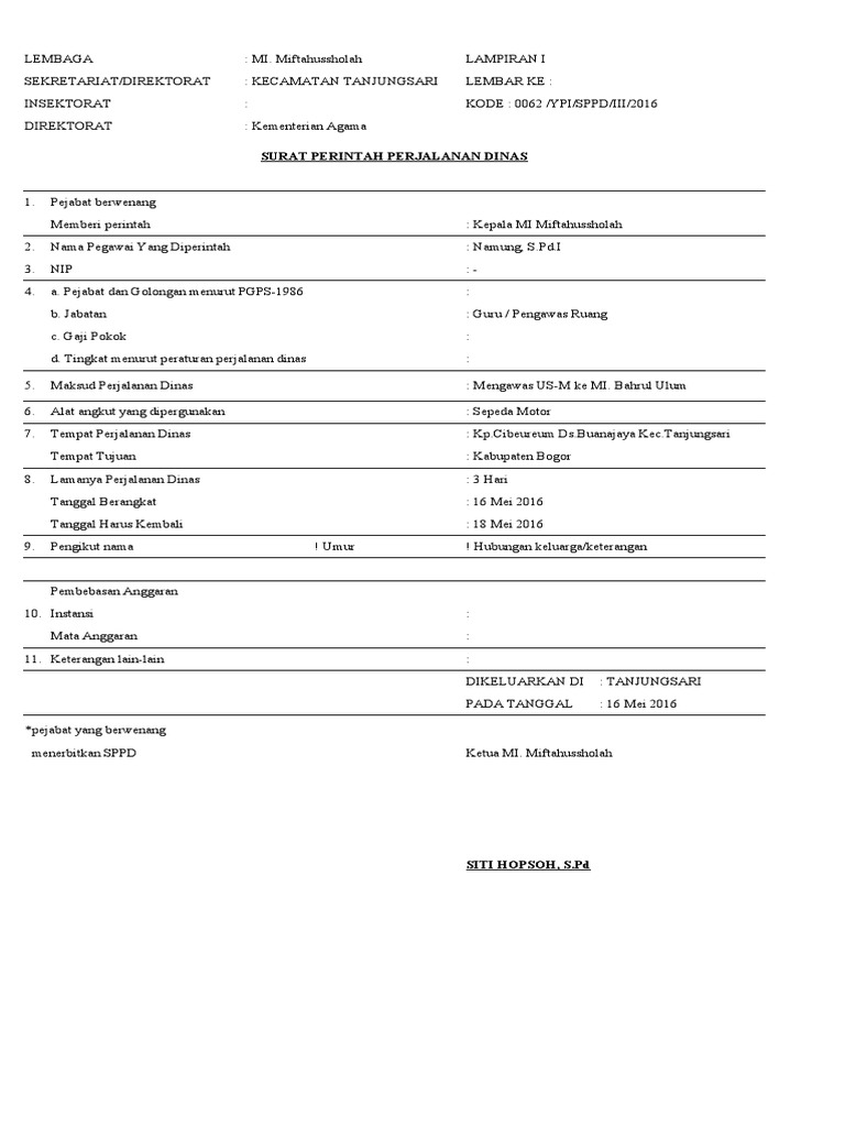 SPPD Guru MI Tanjungsari 2016 | PDF