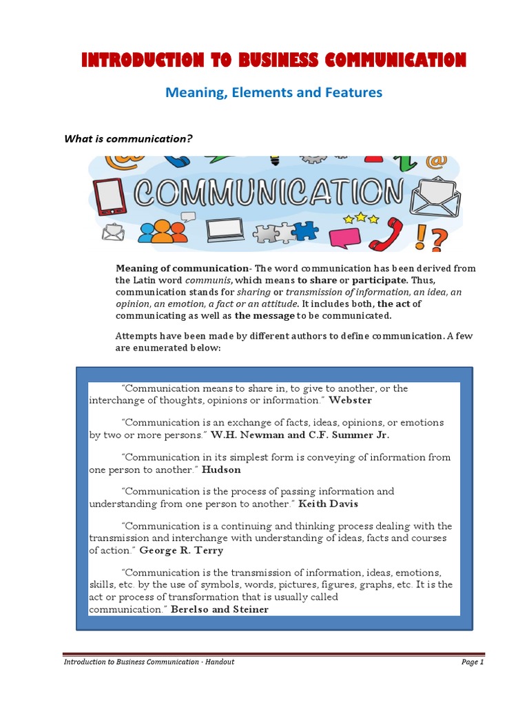 1 - Introduction To Business Communication - Handout | PDF | Communication | Information