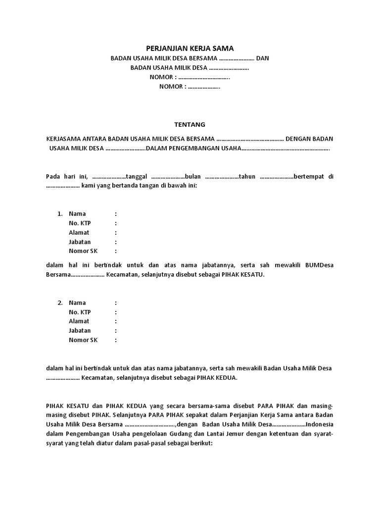 Draft Perjanjian Kerjasama Antara BUMDESMA Dan BUMDES | PDF