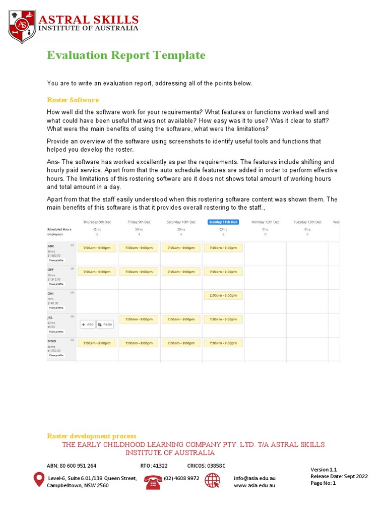 SITXHRM008 Evaluation Report Template | PDF | Business