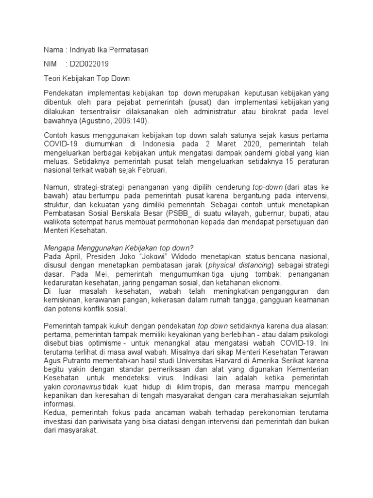 Teori Kebijakan Top Down | PDF