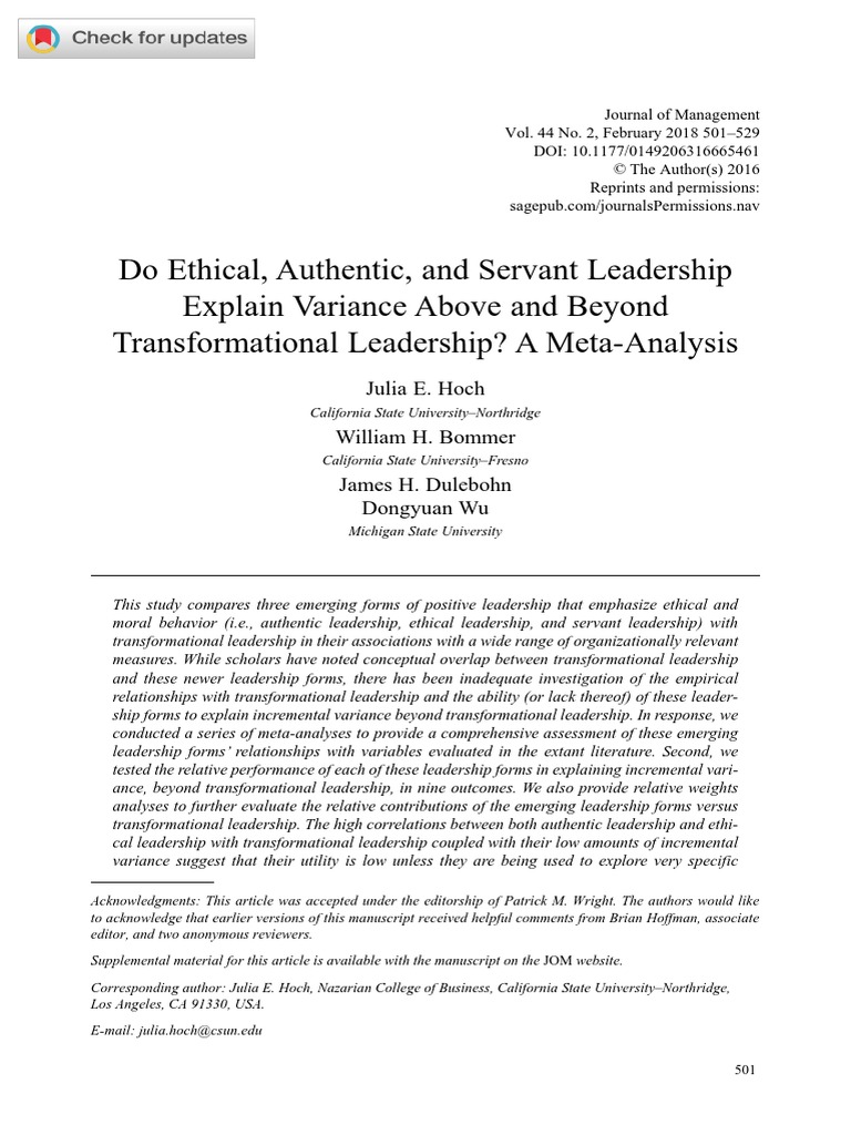 Hoch - Do Ethical Authentic and Servant Leadership Explain Variance ...
