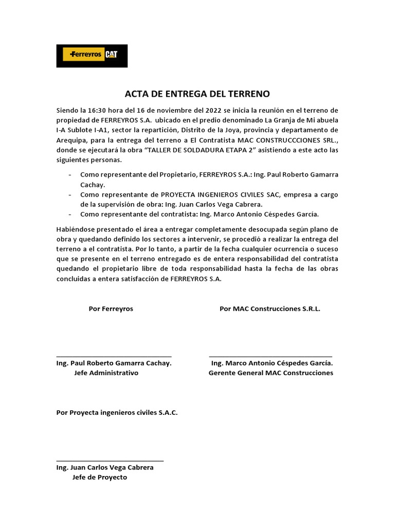 Acta de Entrega | PDF