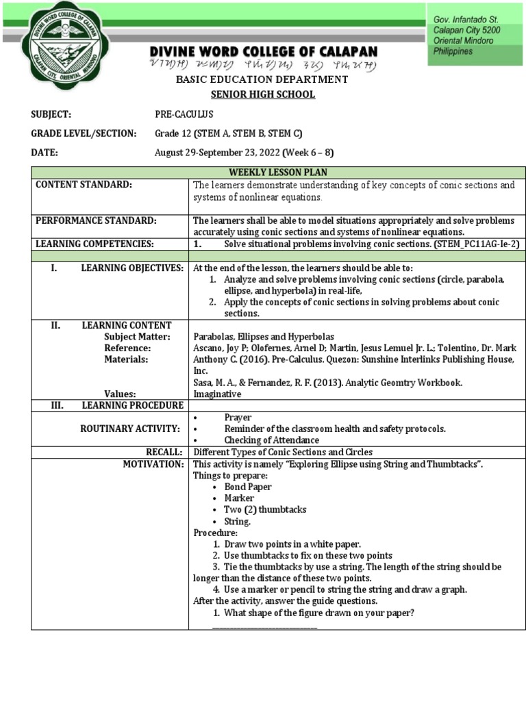 Pre Calculus Wp 6 8 Pdf Ellipse Differential Geometry