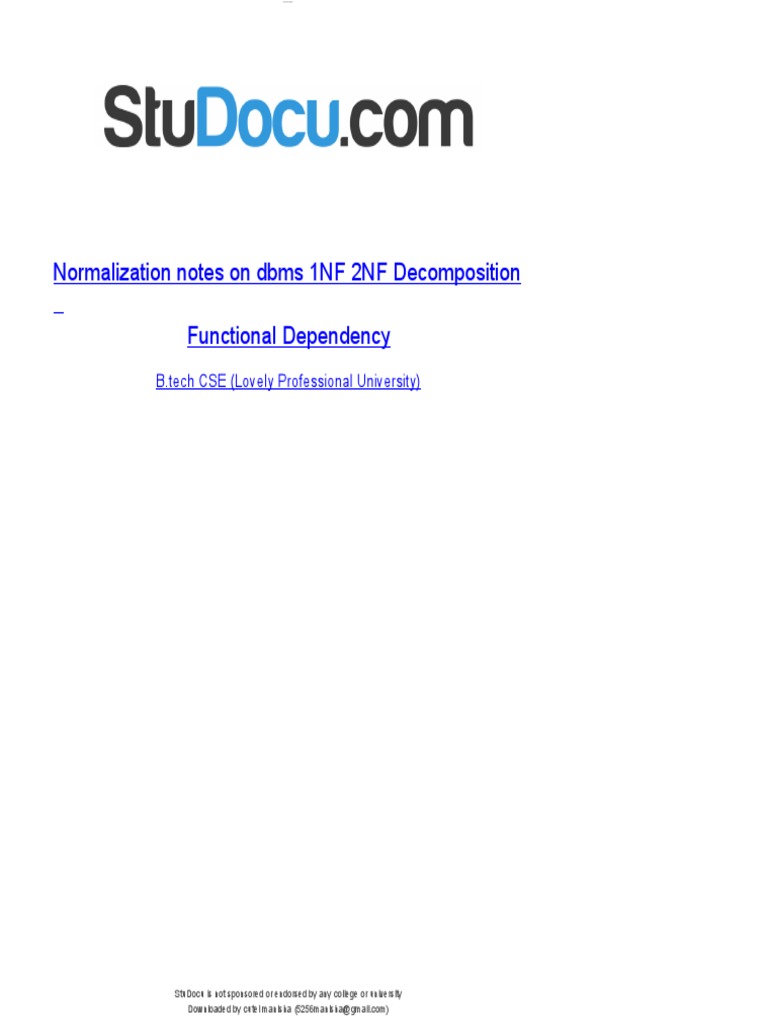 Normalization Notes On Dbms 1nf 2nf Decomposition Functional Dependency ...