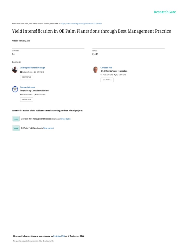 Yield Intensification in Oil Palm Plantations Thro | PDF | Palm Oil | Plantation