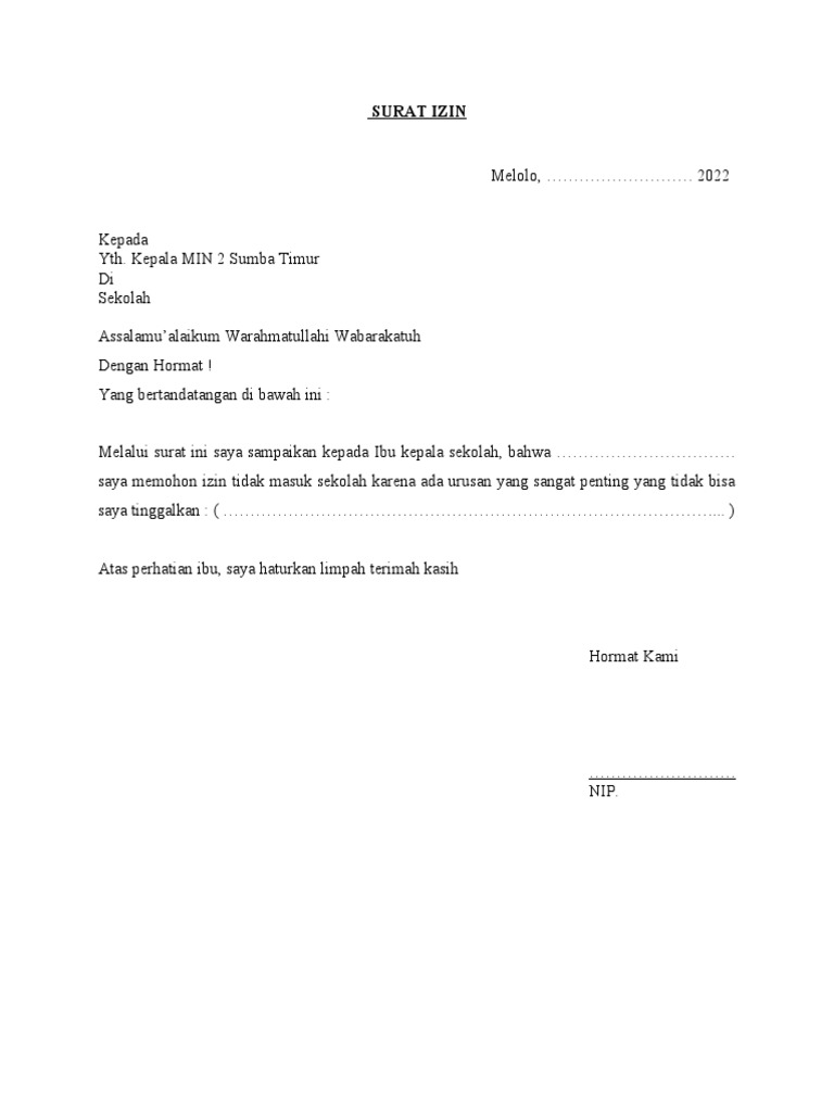 Surat Izin Sekolah | PDF
