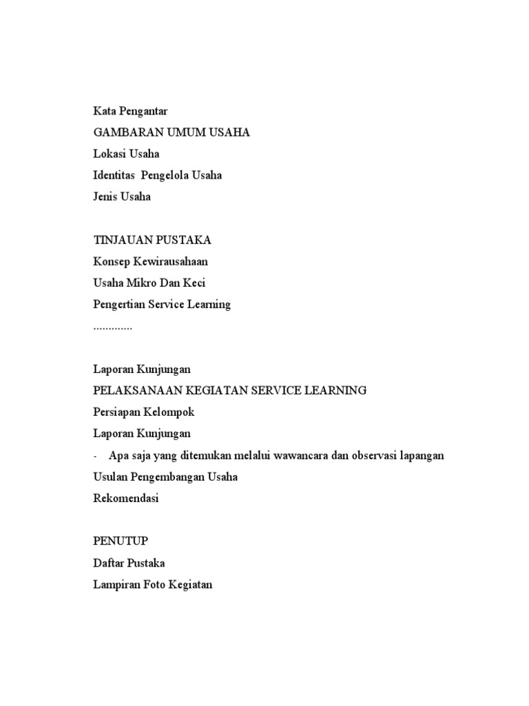Laporan Kegiatan Service Learning Villa | PDF