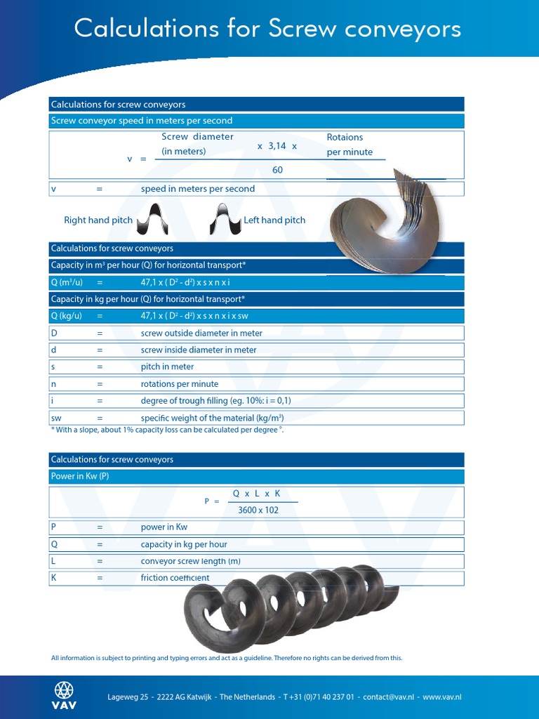 Screw Conveyor Calculations | PDF