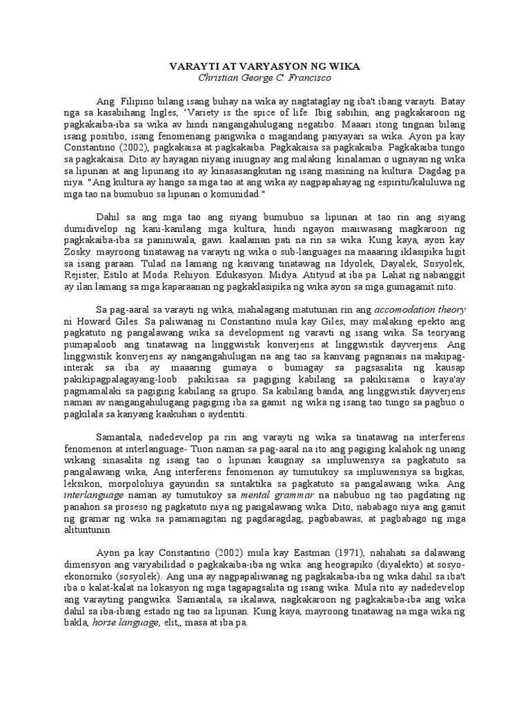 Varayti at Varyasyon NG Wika | PDF