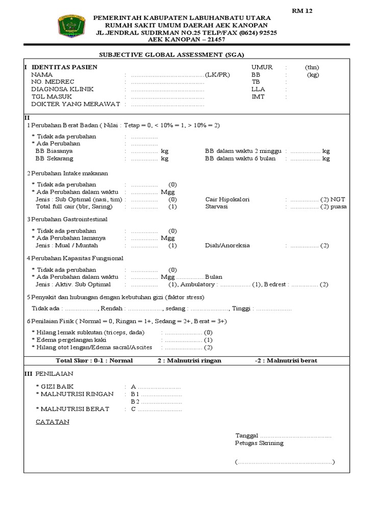 RM 12 Subjective Global Assessment (SGA) | PDF