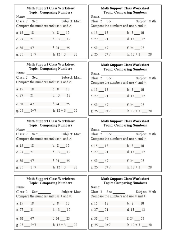 Math Support Class Worksheets | PDF | Worksheet