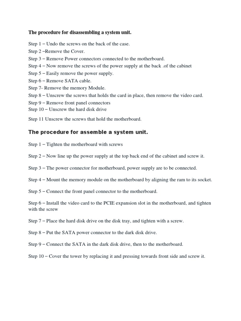 The Procedure For Disassembling A System Unit | PDF
