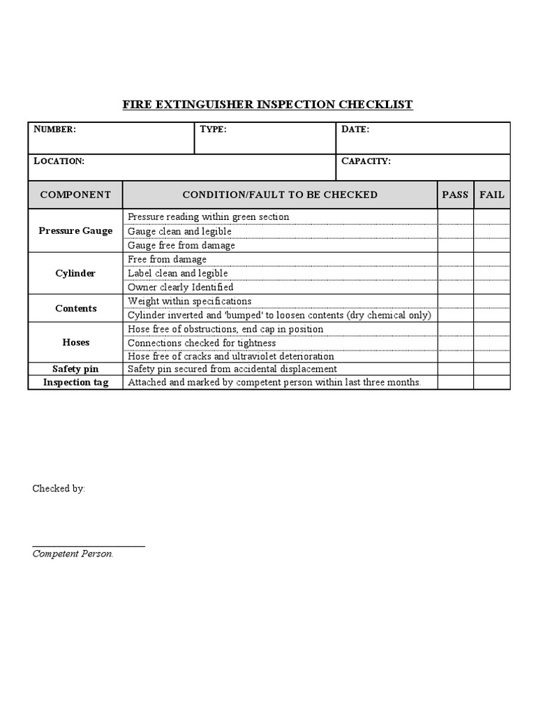 Checklist Fire Extinguisher Inspection Form | PDF