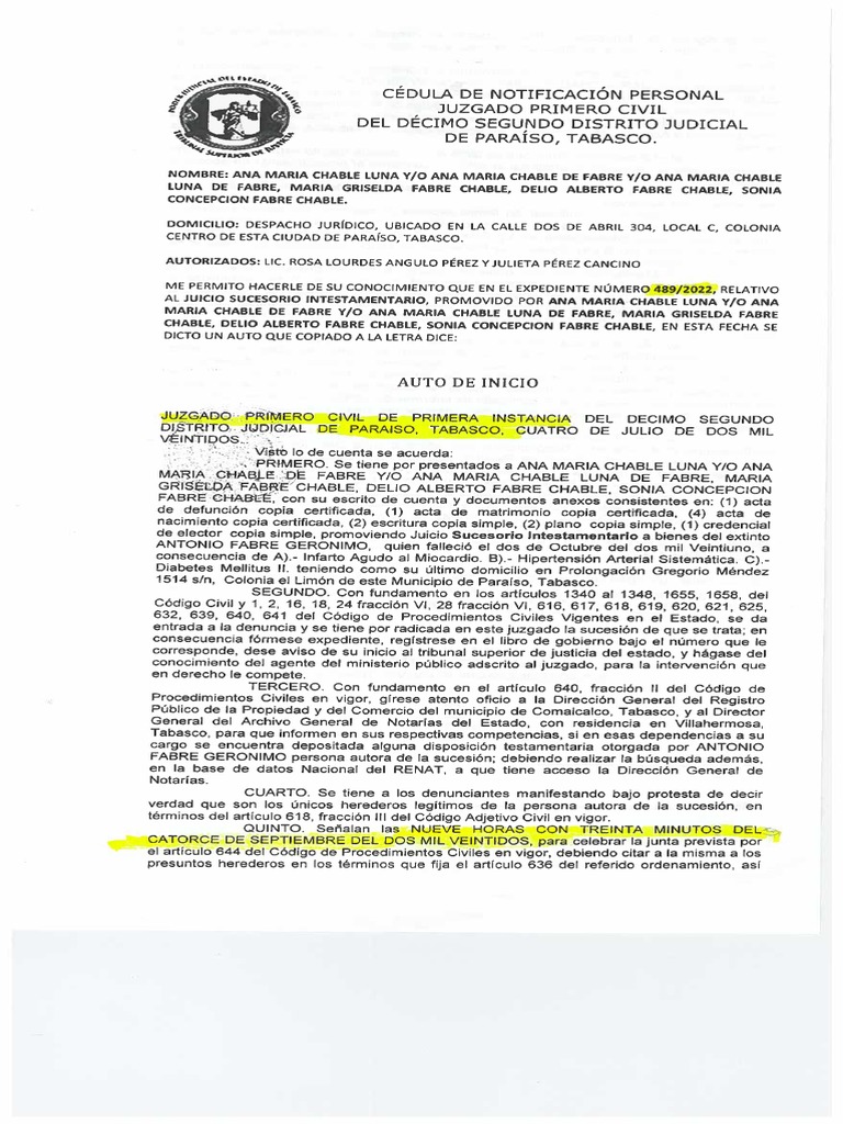 Cédula de Notificación Personal | PDF