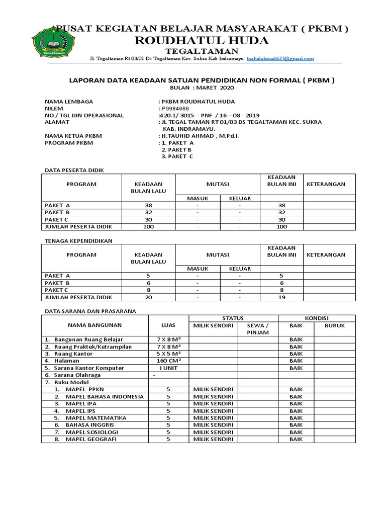 Laporan Data Keadaan Satuan Pendidikan Non Formal | PDF