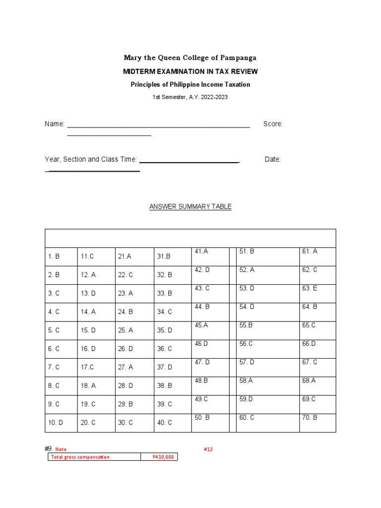 Tax Review Midterm Exam Summary | PDF | Tax Exemption | Income