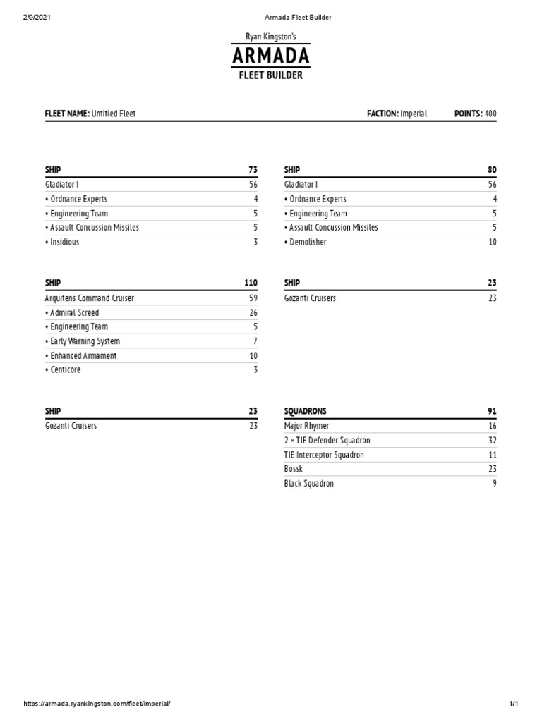 Armada Fleet Builder | PDF