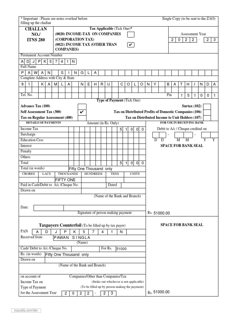 Challan 280 | PDF | Payments | Cheque