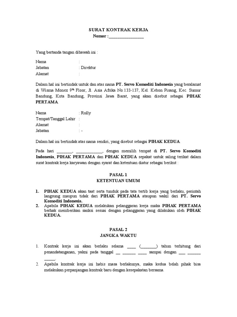 Contoh Surat Kontrak Kerja Karyawan | PDF | Karier & Perkembangan | Hukum