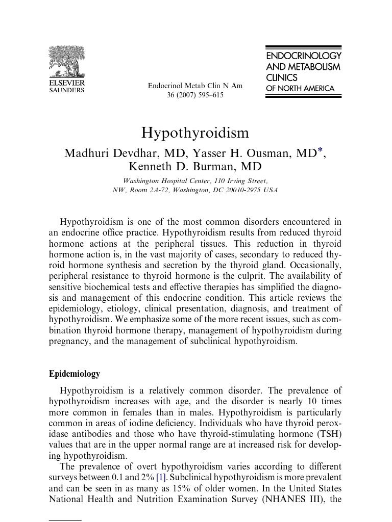 Hypothyroidism: Madhuri Devdhar, MD, Yasser H. Ousman, MD, Kenneth D ...