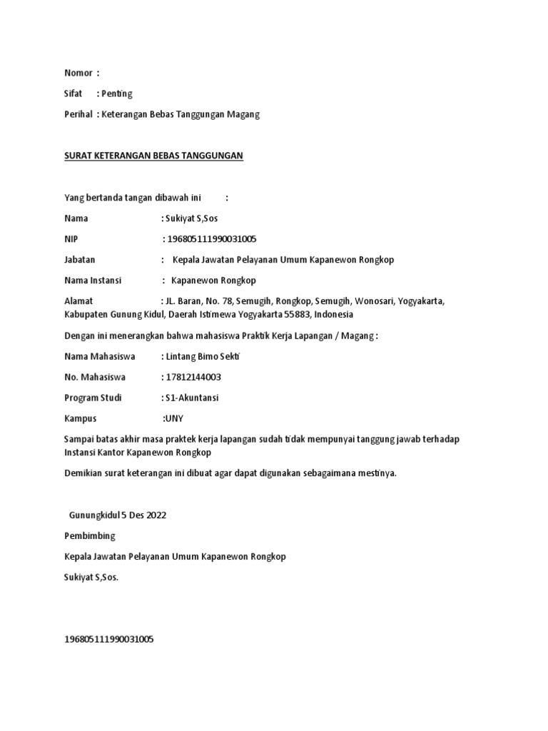 Laporan Bebas Tanggungan Bimo | PDF