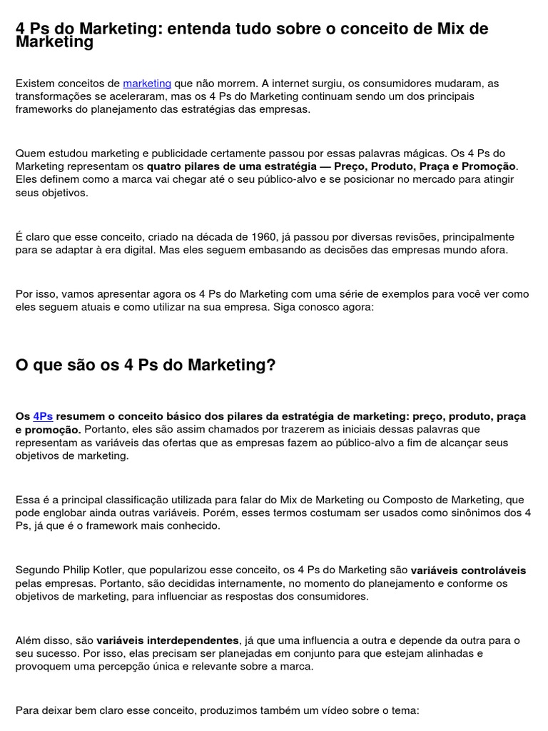 Os 4 Ps do Marketing: entenda o conceito fundamental do Mix de ...