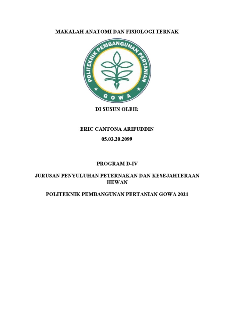 Makalah Anatomi Dan Fisiologi Ternak Eric Cantona Arifuddin-Dikonversi | PDF